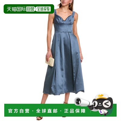 自营Marchesa Notte真丝混纺米卡多 米迪连衣裙-蓝色 美国奥莱直