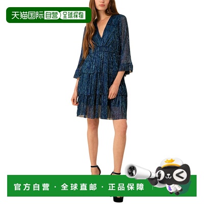 自营 Hale Bob褶皱分层连衣裙-蓝色 美国奥莱直发