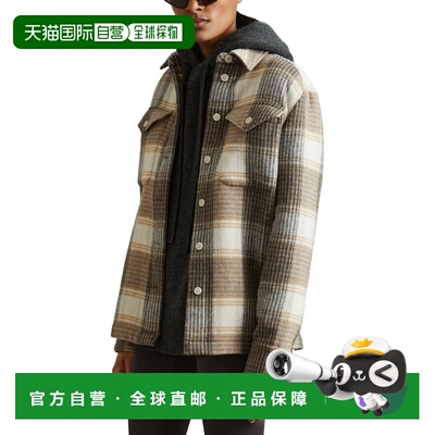 自营Reiss Phoebe Check Wool-Blend Shacket - neutral 美国奥莱