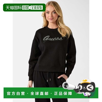 自营guessMitzel Rhinestone Logo Crewneck - black 美国奥莱直