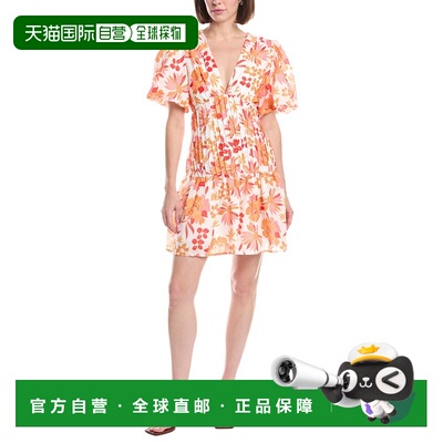 自营Beulah Floral Print V-Neck Puff Flounce Mini Dress - ora