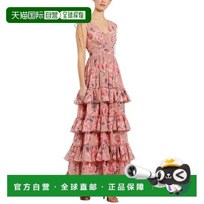 自营Mac Duggal Drawstring Shoulder Floral Chiffon Tiered Gow