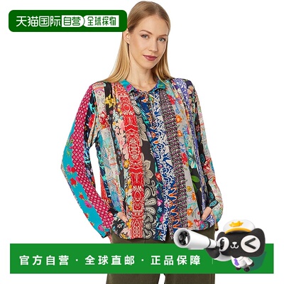 自营 Johnny Was 女式 Treble Sofia 系扣波西米亚风格丝绸衬衫 -
