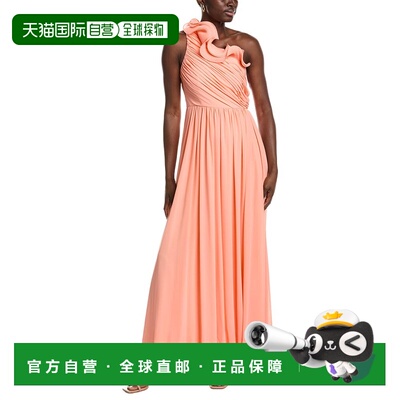 自营Badgley Mischka One Shoulder Ruffle Gown - red 美国奥莱