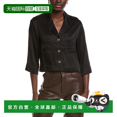 自营GANNI Washed Satin Crop Shirt - black 美国奥莱直发