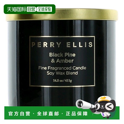 自营Perry Ellis 14.5盎司大豆蜡混合物3芯蜡烛-黑松和琥珀色-透/