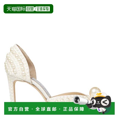 自营Jimmy Choo Sabine 85珍珠缀饰缎面高跟鞋-白色/白色 美国奥