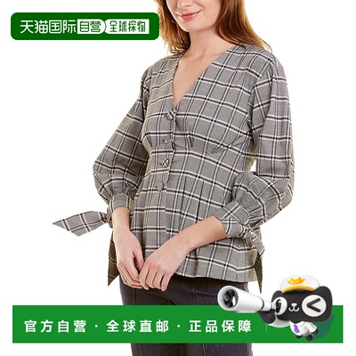 自营 Pearl by Lela Rose Seersucker Plaid Top black 美国奥莱