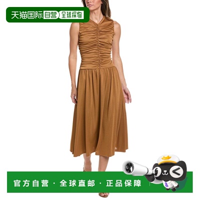 自营Kenneth Cole抽绳a字中长款连衣裙-棕色 美国奥莱直发