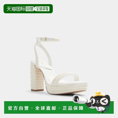 自营Aldo Lulu Strappy Women's White Pearl Block Heel Platfor