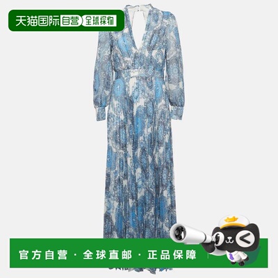 自营Alice + Olivia Blue Floral Print Georgette Cheney Cut Ou