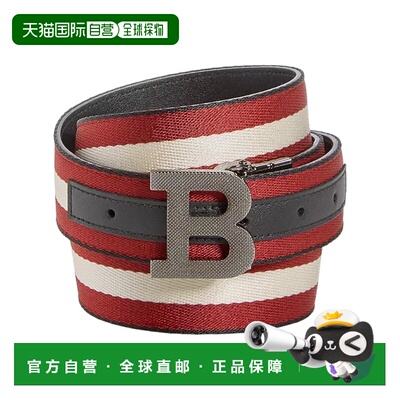 自营 Bally 6235340 Men's Logo Buckle Webbing Stripe Reversib