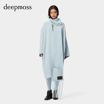 deepmoss流苏围巾毛呢大衣外套