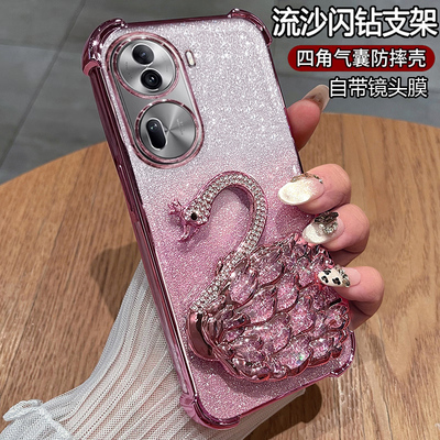 opporeno11手机壳带流沙闪钻支架