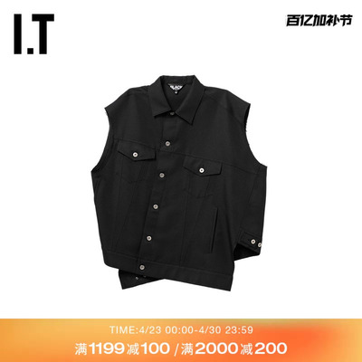 IT斜襟排扣宽松马甲时尚个性