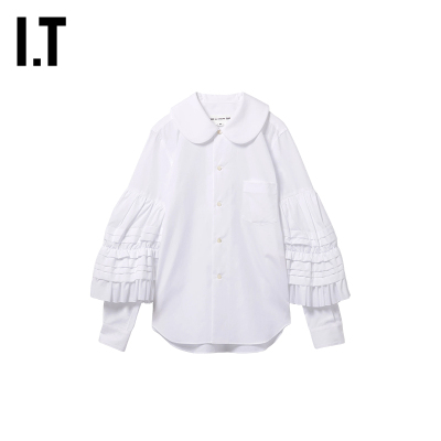 IT CDG COMME des GARCONS GIRL女装木耳边褶饰拼接长袖衬衫新款