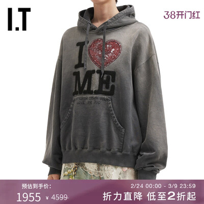 ITdoublet磨白做旧连帽卫衣