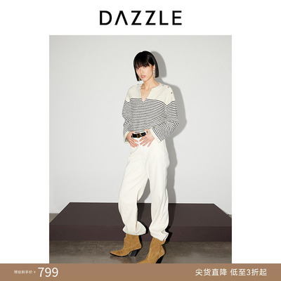 DAZZLE地素奥莱 通勤毛针织衫春秋装老钱风条纹毛衣女
