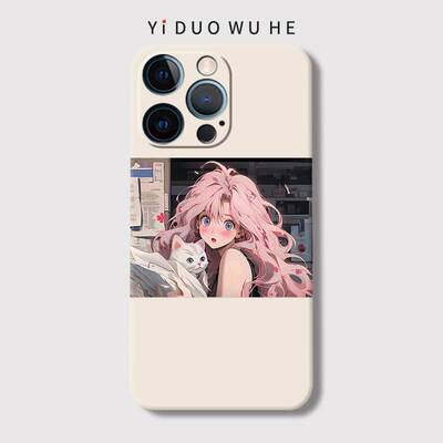 一朶午荷16iPhone15promax手机壳苹果14软7保护套8plus磨砂mini全包XR/13/12原创小众卡通