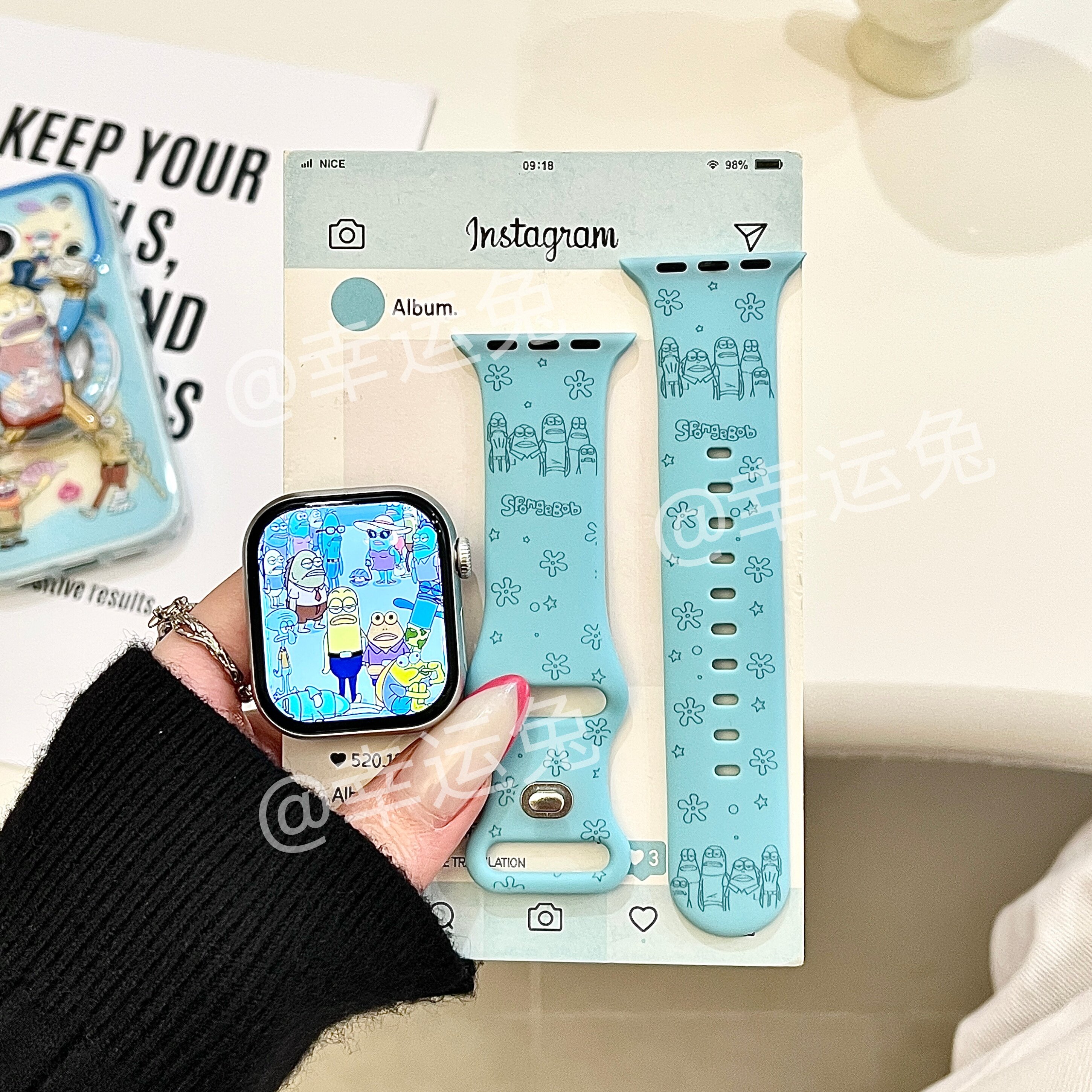 可爱鱼人比奇堡适用iwatchs11/10苹果手表表带SE硅胶Applewatchs9