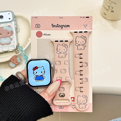 女款像素猫咪适用iwatchs11/10苹果手表表带硅胶Applewatchs9/8/7