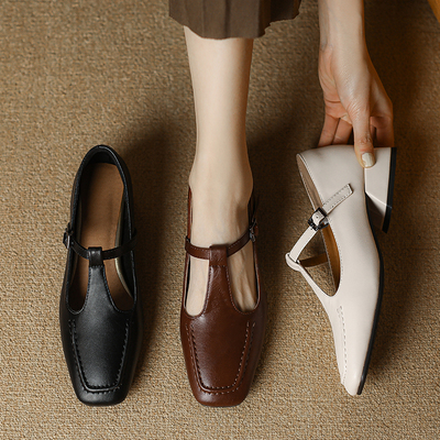 Dale~复古系列法式方头粗跟单鞋