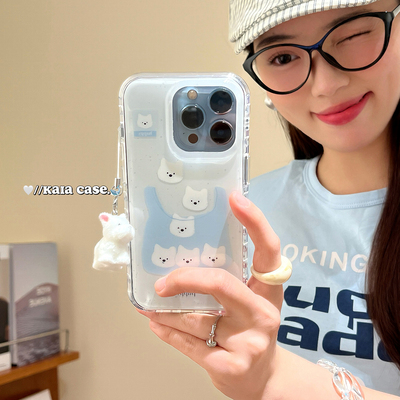 kaia 软萌可爱泼墨西高地蓝购物袋适用苹果18promax手机壳iphone17pro新款15女14pro带挂件16双层防摔手机套