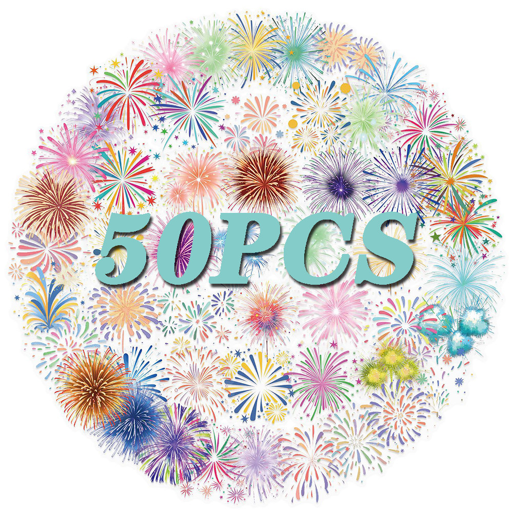 50PCS彩色烟花笔记本贴纸装饰贴手账素材包