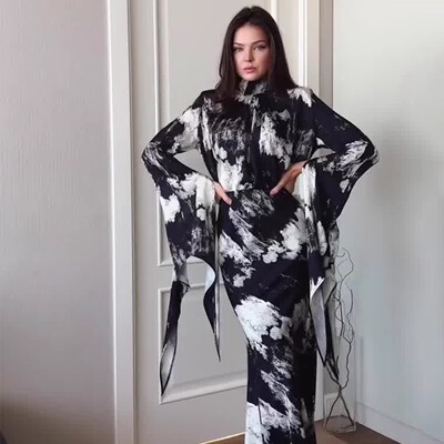 欧美风A字裙涤纶印花连衣裙女