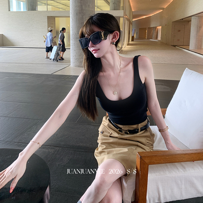 juanjuanyee【巨辣的露背吊带】天丝！深u加厚胸垫工字背心女吊带
