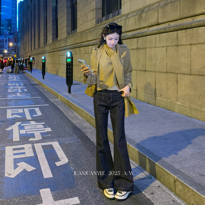 juanjuanyee【旧续】直筒微喇水洗复古原色牛仔裤设计师款秋冬季