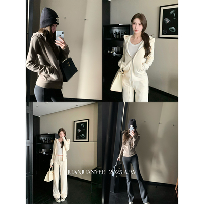 juanjuanyee“Lulu Scub*”秋冬立体收腰加绒保暖卫衣连帽外套女