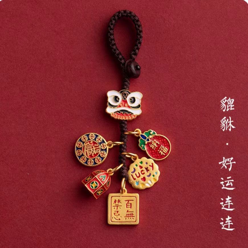 汽车钥匙扣古法金挂件高档男士貔貅醒狮财神沙金铜钥匙挂饰包挂女