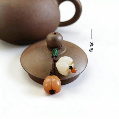 原创手工栓壶盖提溜高端吊坠提壶盖绳菩提根天然玉花壶扭壶盖绳款
