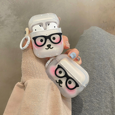 ins风可爱立体眼镜小熊适用苹果耳机保护套airpodspro2壳蓝牙2025新款airpods3三代二ipods高级感女1airpod软