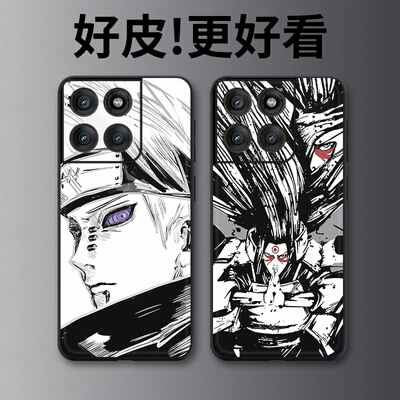 黑白绘火影适用摩托罗拉Edge60手机壳Edge60Pro皮革X50Ultra个性Edge60s潮牌S30pro全包X30Pro防摔S30保护套