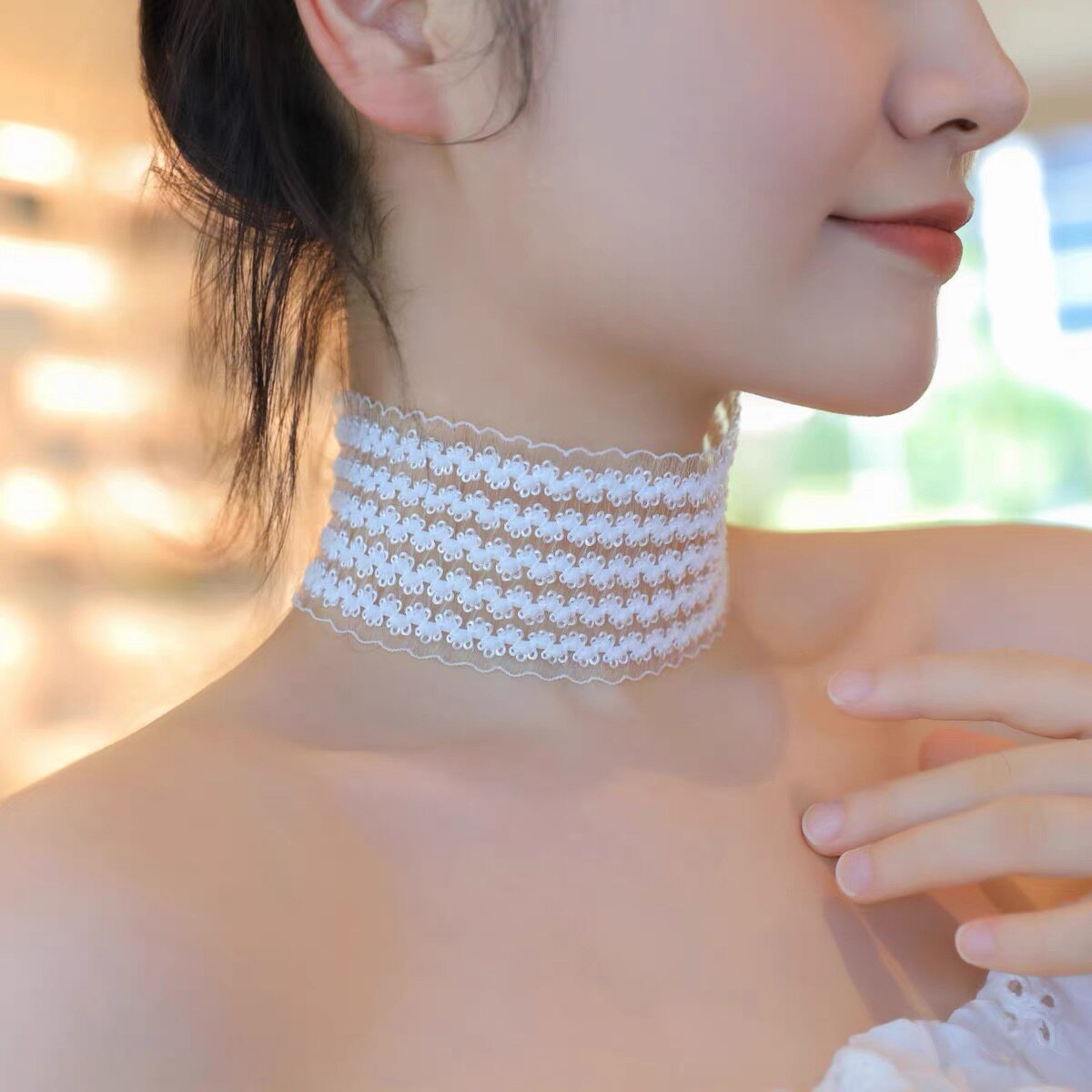 精致白色蕾丝假领套头围脖女装饰护颈颈带脖套领圈防晒