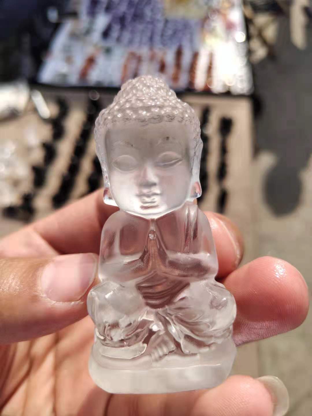 纯天然白水晶雕刻件手把件 家居饰品水晶雕件办公摆件 坐立宝宝佛