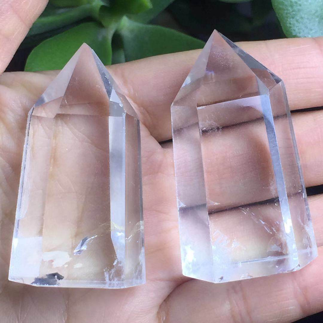 天然白水晶单尖六棱柱原矿单晶体打磨抛光有棉絮冰裂供佛风水摆件