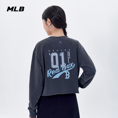 MLB官方女款后背图案复古水洗做旧短款圆领卫衣25秋季新款MTV08