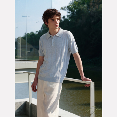 Manifold｜UPW亚麻棉混纺老钱肌理暗条纹提花翻领马球POLO衫短袖