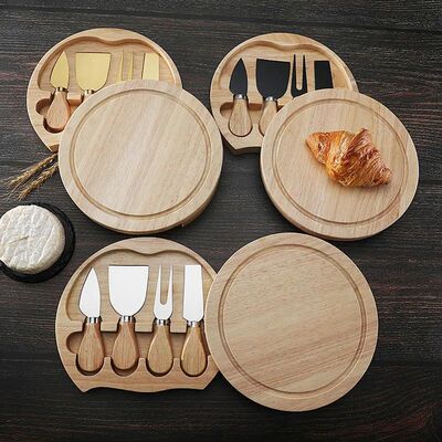Round Oak Box 4-piece Cheese Knife Spatula Stainless Steel C