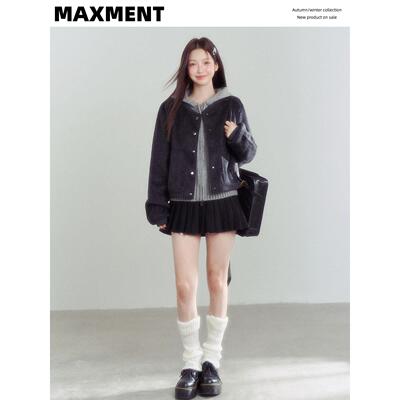 MAXMENT冬款休闲 廓形毛呢短款外套+连帽加厚百搭毛衣