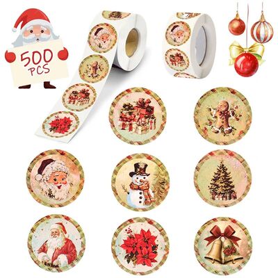 500pcs Merry Christmas Stickers 1 Inch Round Christmas Tags