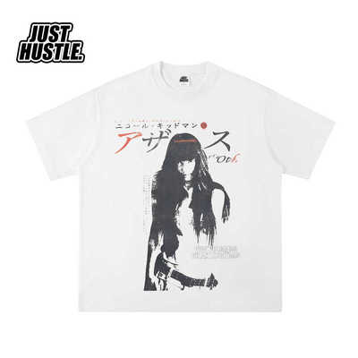 栗山千明人像 直喷印花 短袖T恤 重磅 纯棉小领口 复古 潮流街头