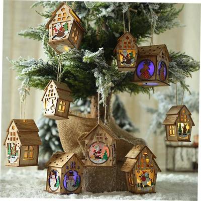 New Year Christmas wooden Christmas lighted cabin Assembling