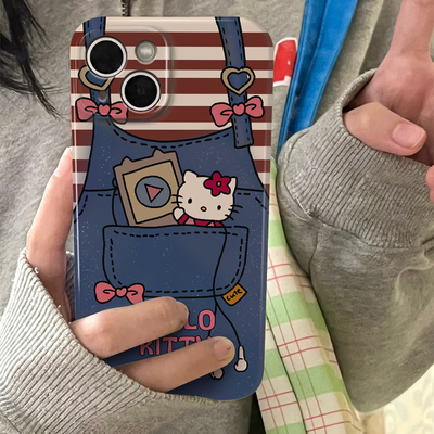 可爱潮适用苹果华为vivo小米oppo红米荣耀iPhone1316手机壳硬151211条纹凯蒂猫咪背带裤14promax菲林全包气质