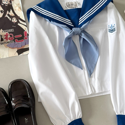 春日部【夏帆】原创花绀色tc面料水手服长袖上衣jk制服春女校供感