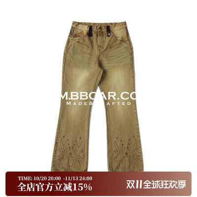 MBBCAR窄幅 西部系列响尾蛇16OZ赤耳珠帆成衣套染拼接747喇叭裤