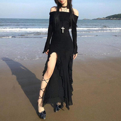INS Waste Soil Style Irregular High Split Temperament Dress